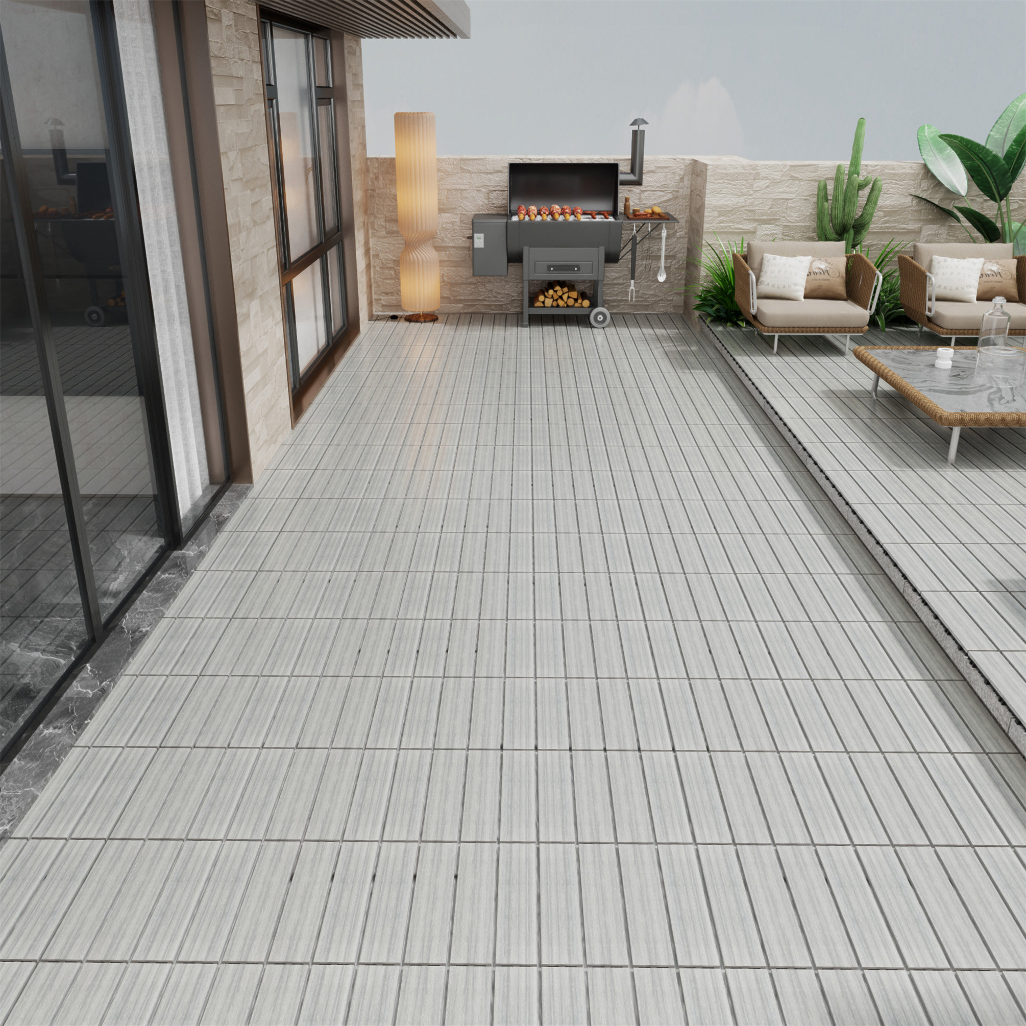 Tryimagine Patio Floor Tiles Pack Of 22 WPC Wood-Plastic Composite Patio Deck Tiles DIY ...